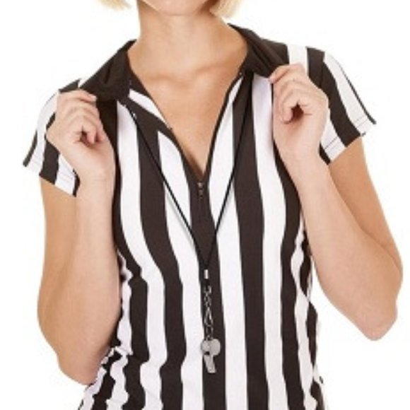 Chinfun | Tops | Chinfun L Black White Stripe Referee Zipper Collar ...